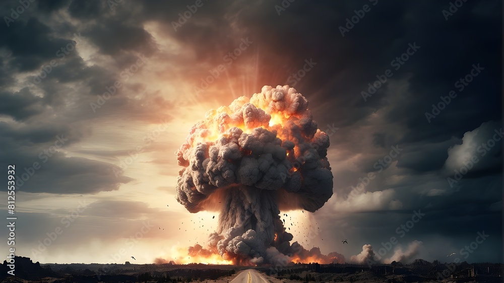 This graphic illustration of a nuclear explosion of an atom bomb with a ...