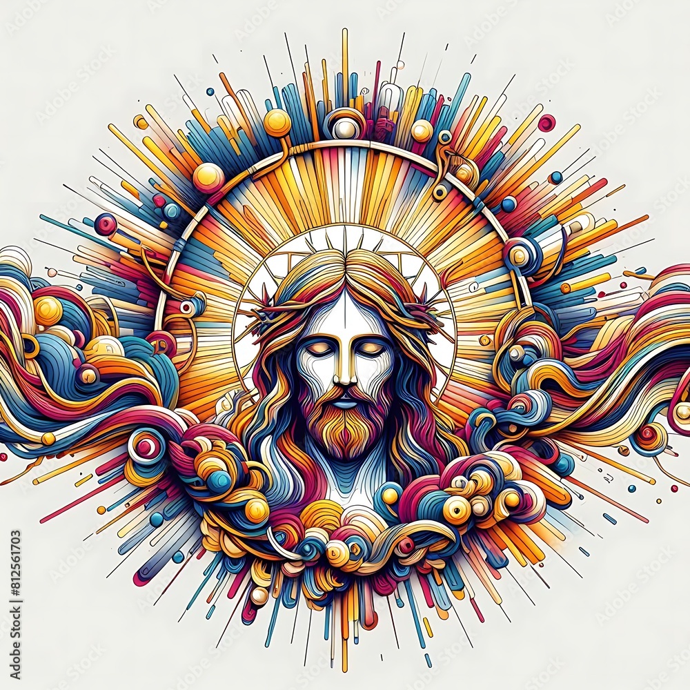 A colorful art of a jesus christ with a crown of thorns image used for ...