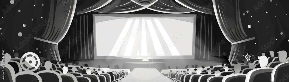 Festival film screening flat design top view movie night theme cartoon ...