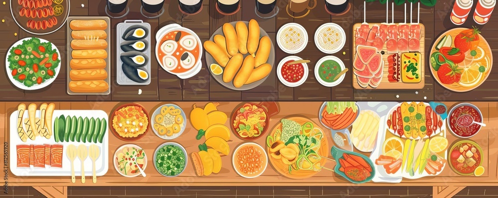 Food and Drinks street food stalls flat design top view urban eats ...