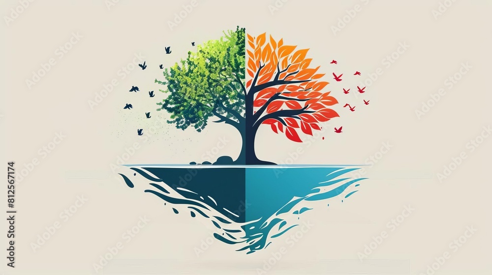 Symbolic Elements tree of life flat design side view growth and ...