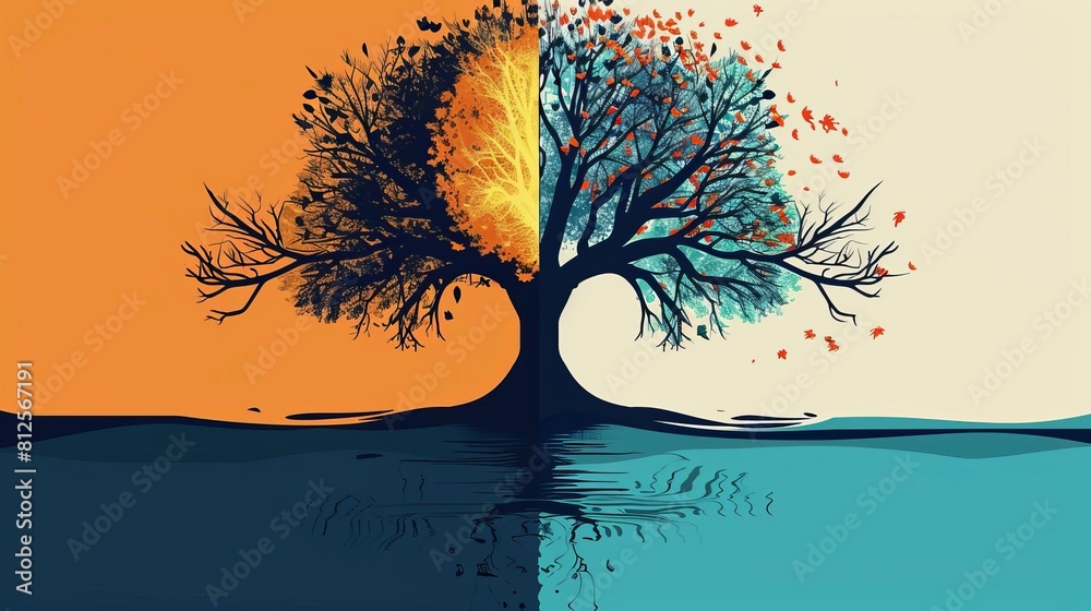 Symbolic Elements tree of life flat design side view growth and ...