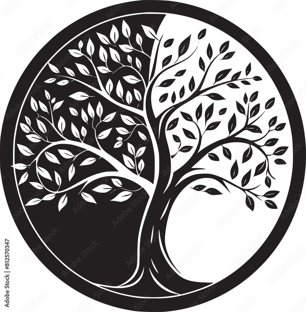 line art nature logo vector design oak tree inside circle, abstract ...