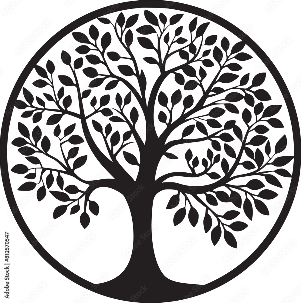 line art nature logo vector design oak tree inside circle, abstract ...