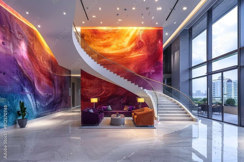 luxury interior design of modern hotel lobby with white marble floor ...