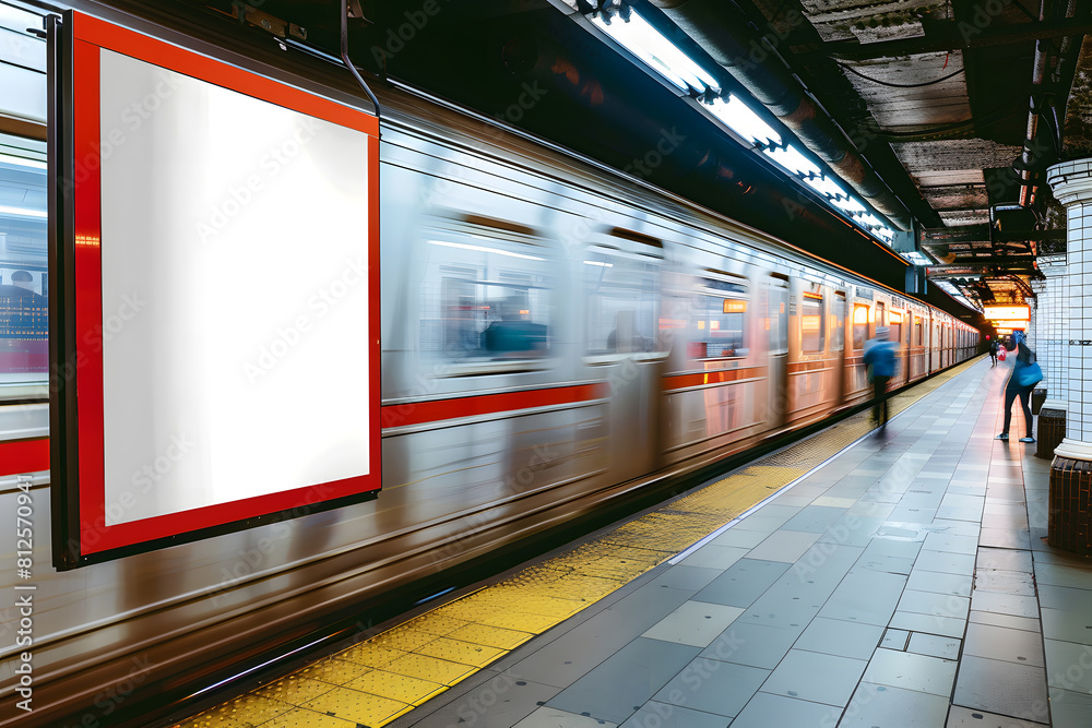 Mock up Poster media template Ads display in NYC Train Subway Station ...