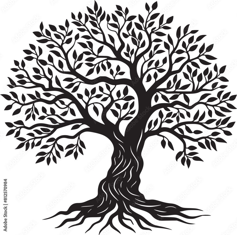 line art nature logo vector design oak tree inside circle, abstract ...