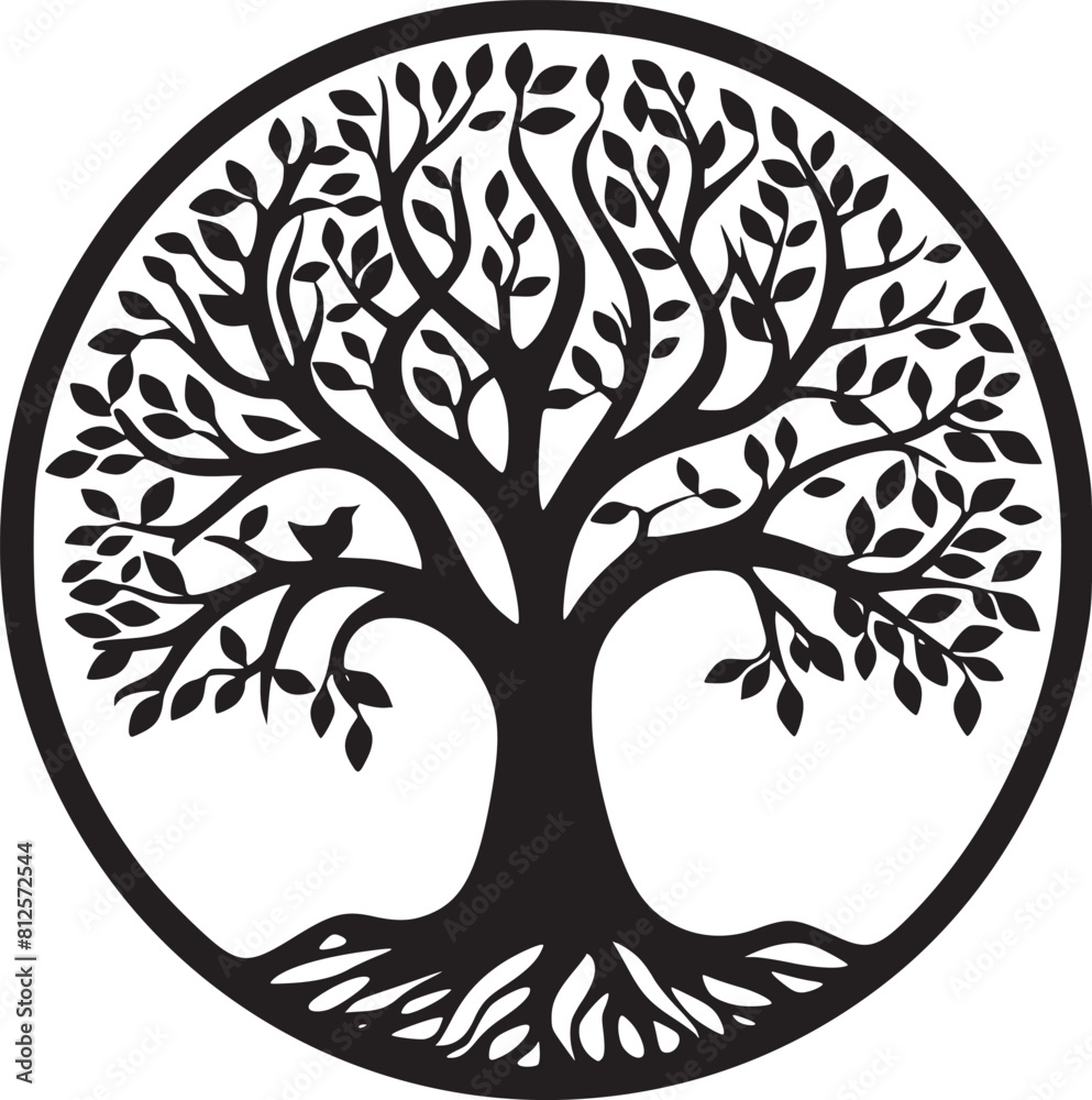 line art nature logo vector design oak tree inside circle, abstract ...