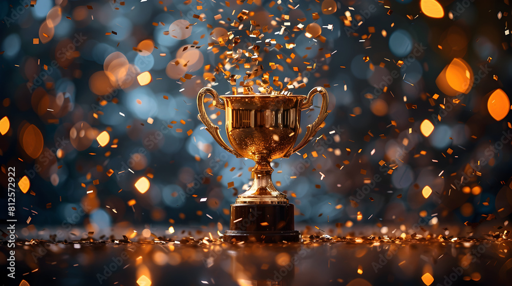Glorious Victory Trophy Shines Amidst Celebratory Confetti and Radiant ...