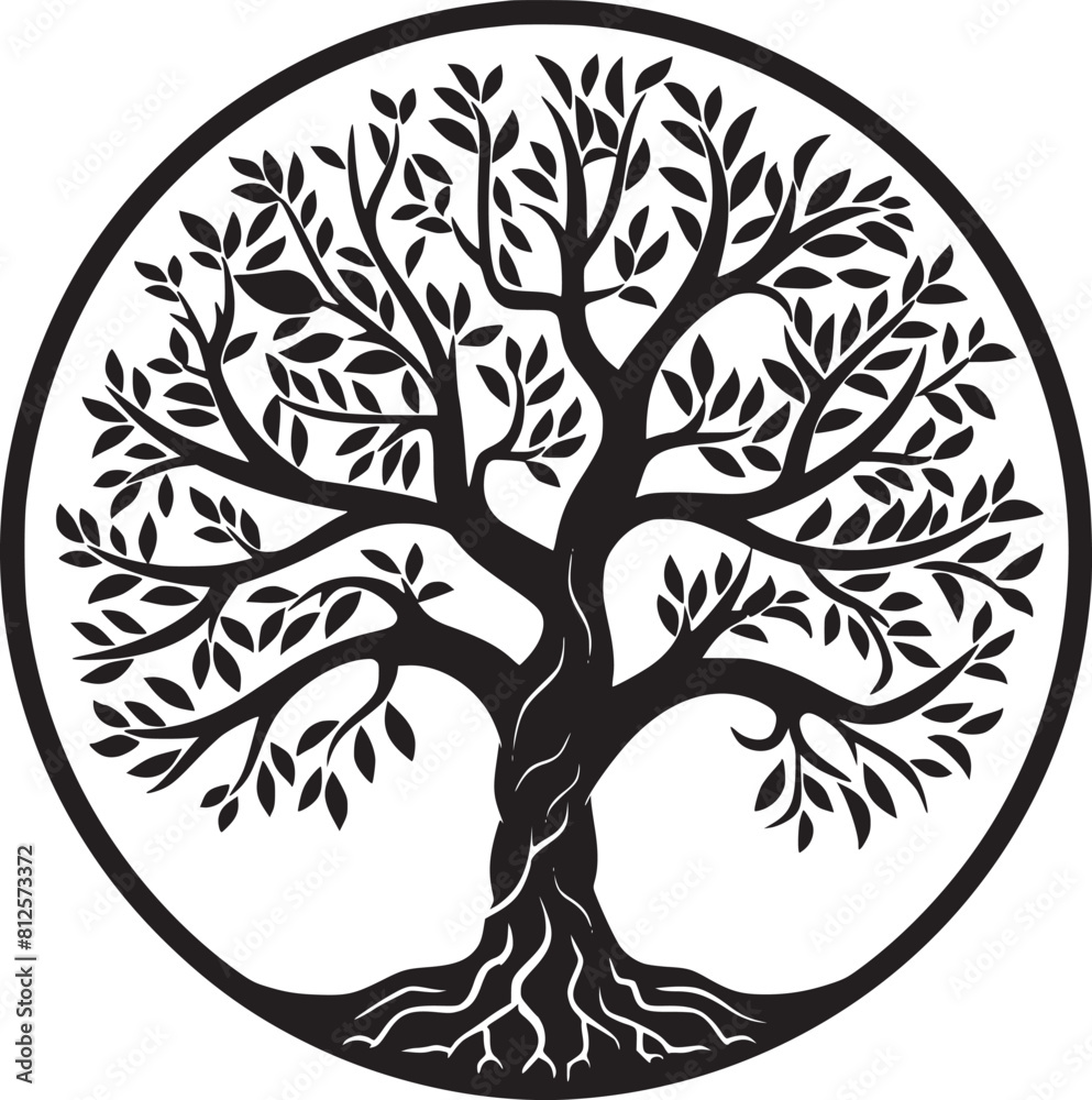 line art nature logo vector design oak tree inside circle, abstract ...