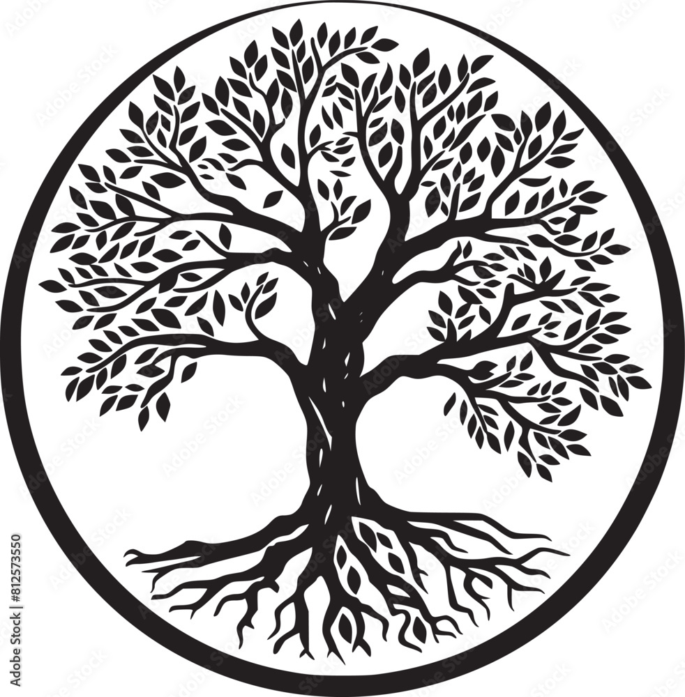 Vetor de line art nature logo vector design oak tree inside circle ...