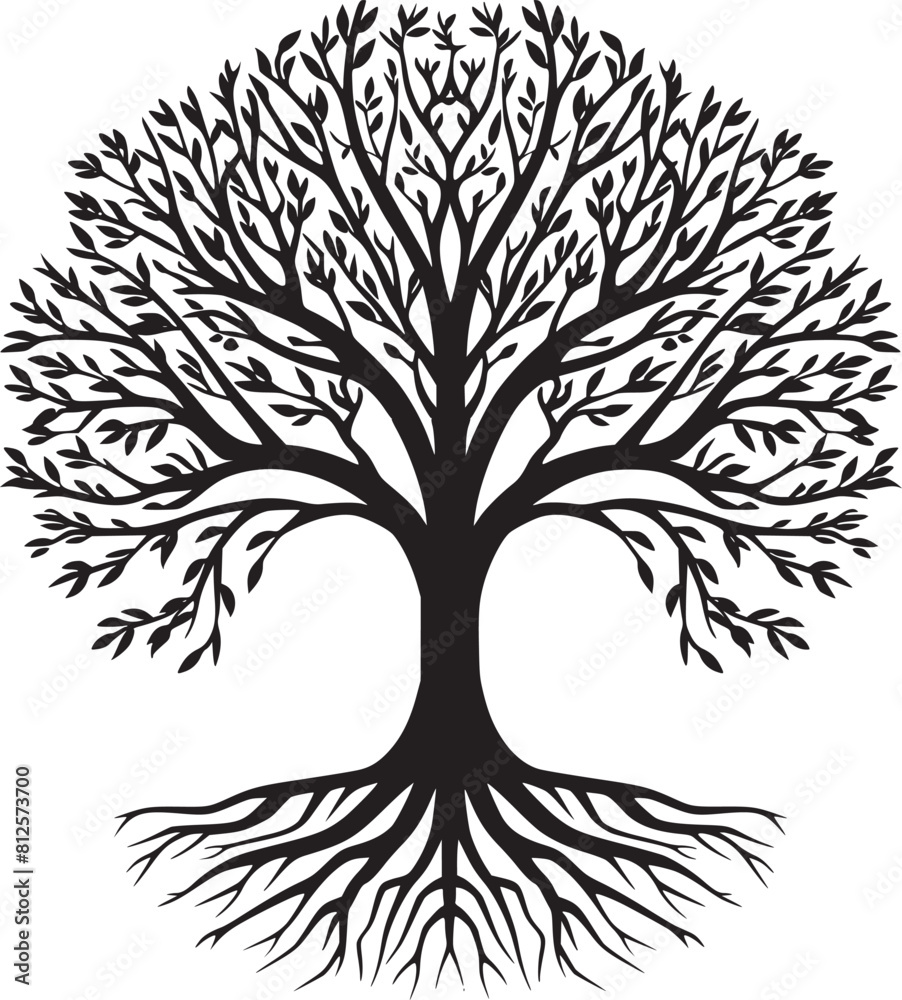 line art nature logo vector design oak tree inside circle, abstract ...