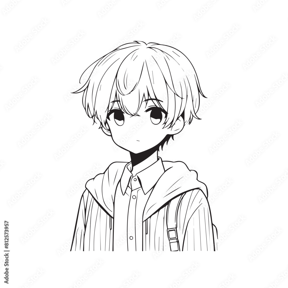 Anime boy in cartoon style, anime manga boy, coloring page, vector ...
