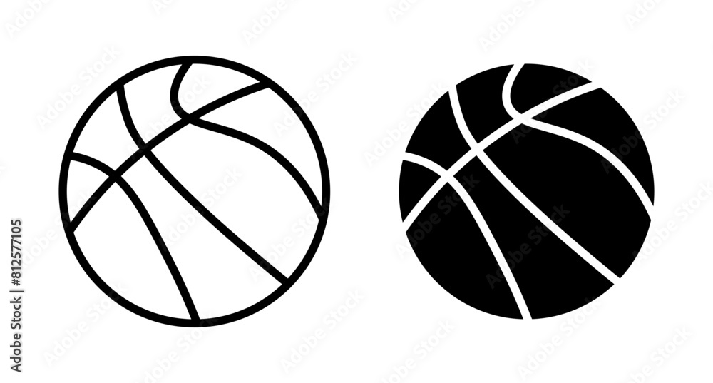 Basketball icon set. basket ball game sport vector symbol in black ...