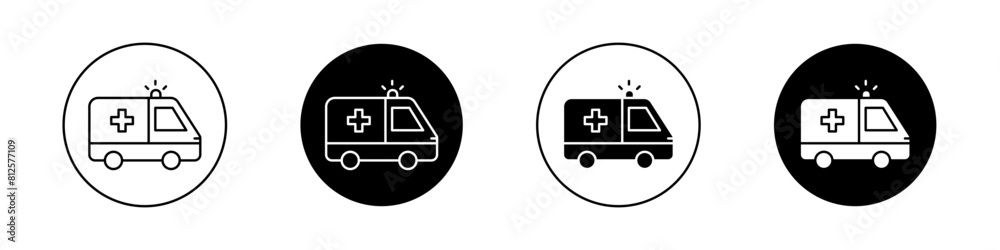 Ambulance icon set. hospital emergency rescue ambulance car or van ...