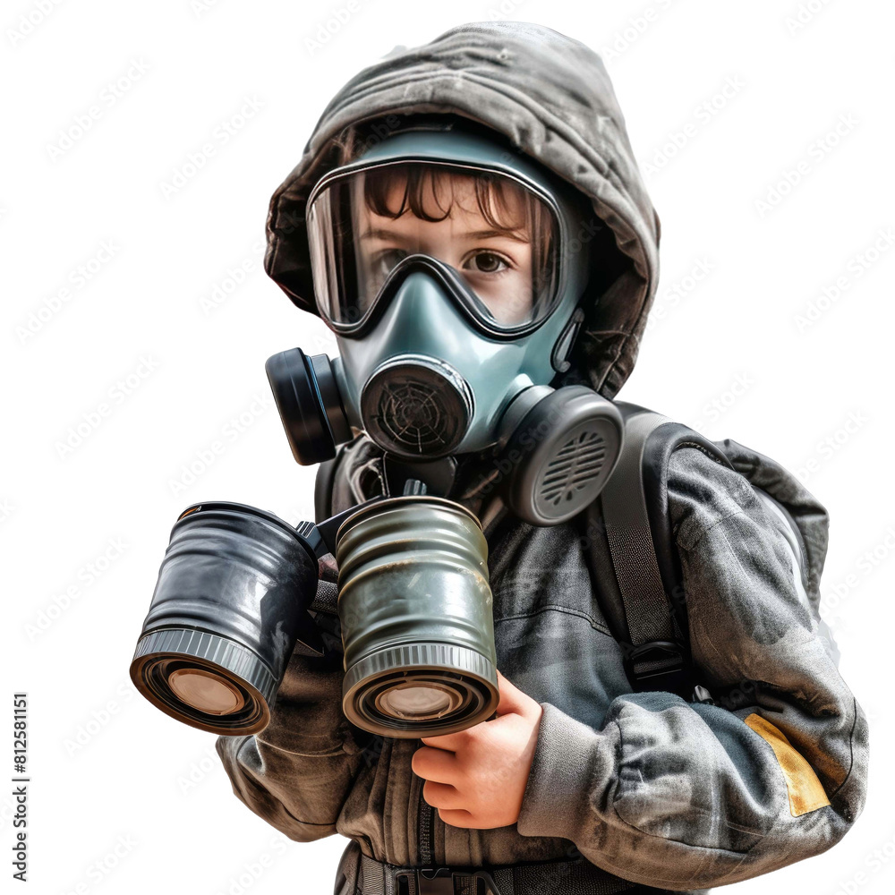 Children wearing gas masks and protecting against germs isolated on a ...
