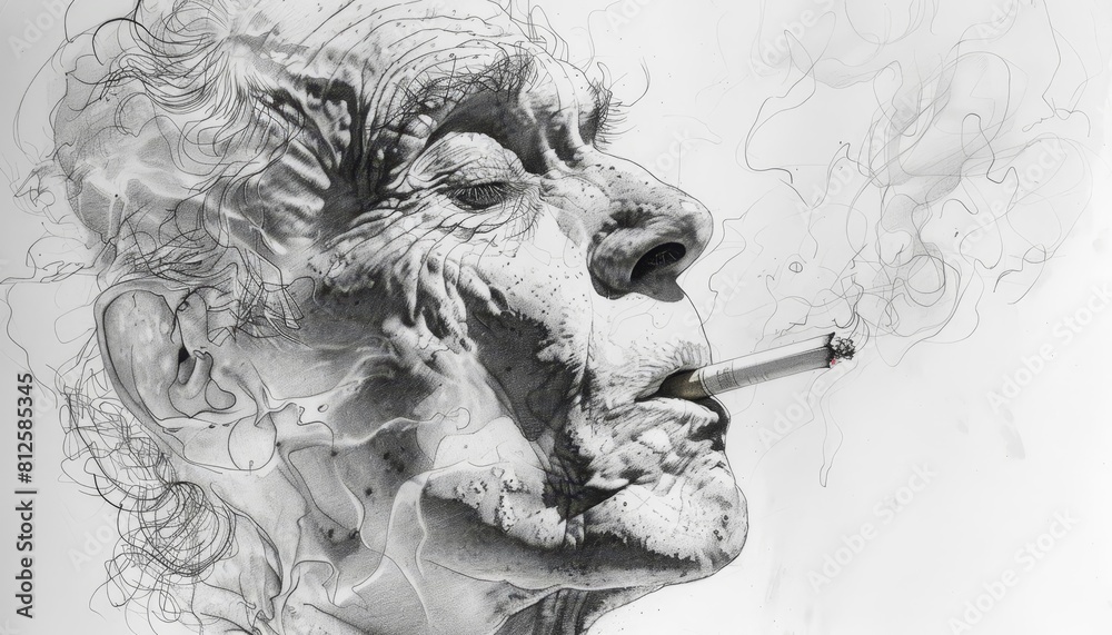 Sketch a smoker pausing to think before lighting a cigarette, then ...