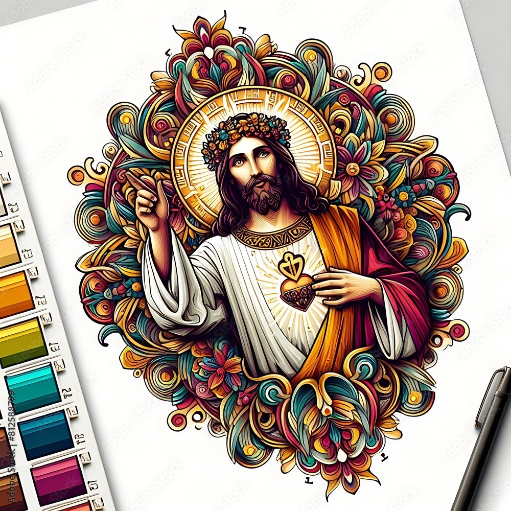 A drawing of a jesus christ holding a heart image attractive harmony ...