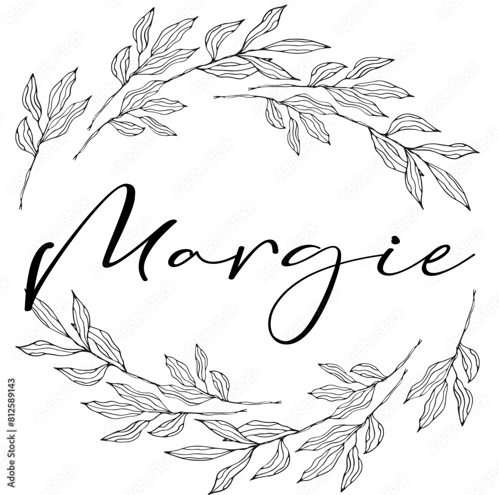 margie - black color - name written enclosed in a circle crown of ...
