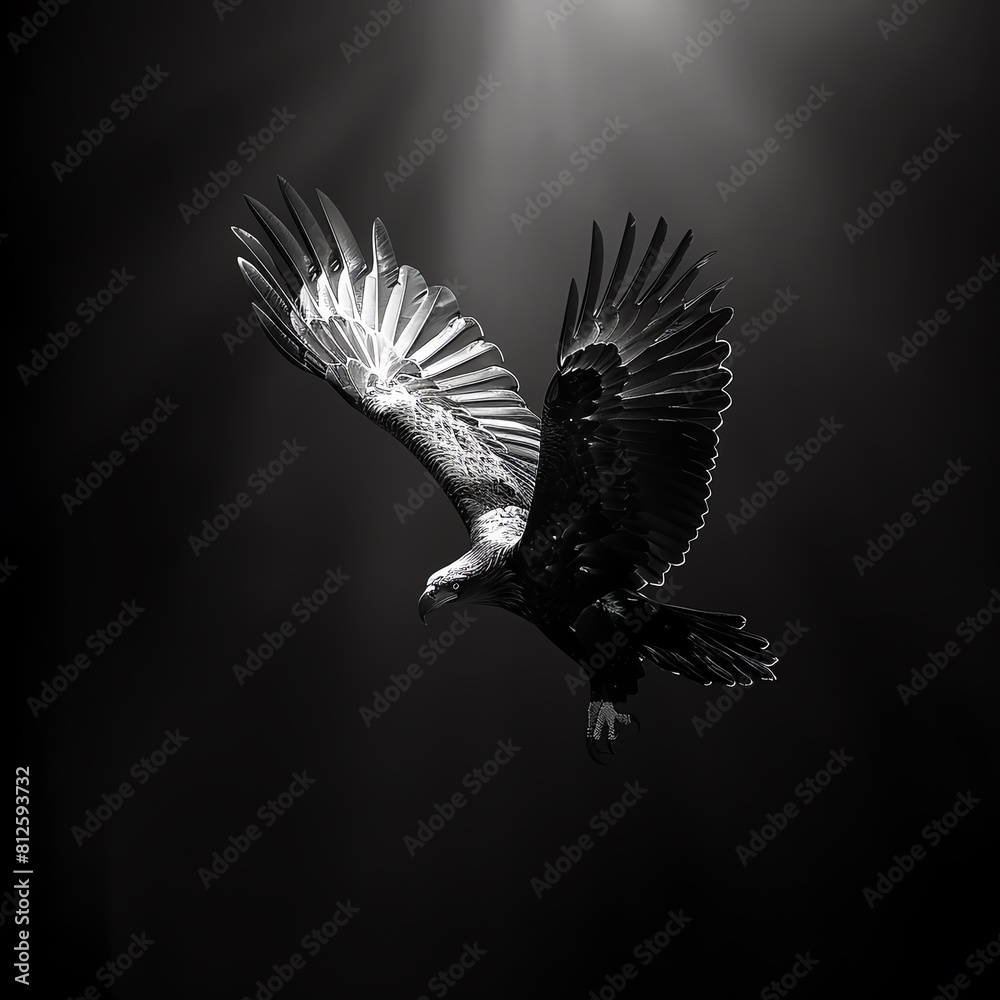 Majestic eagle in flight, dynamic mid-air pose, backlight, high ...