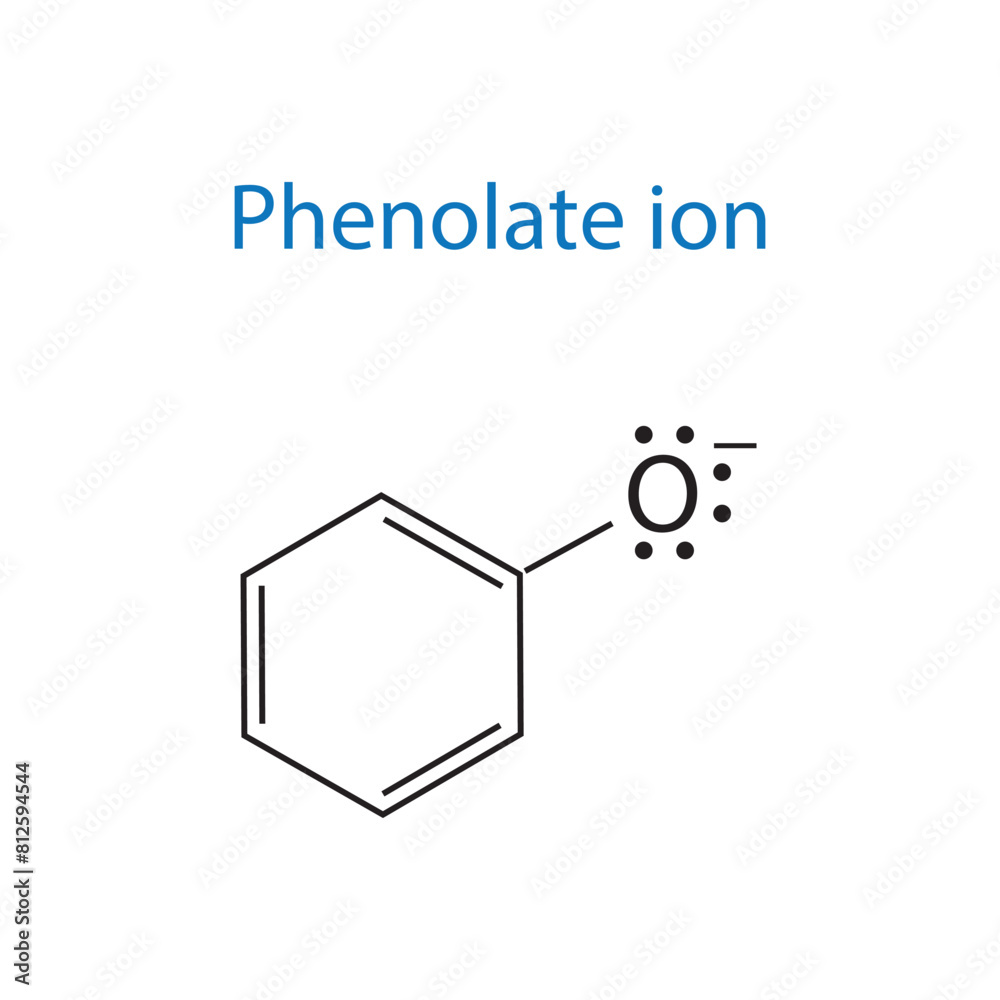 Phenolate ion molecule skeletal structure diagram.organic compound ...