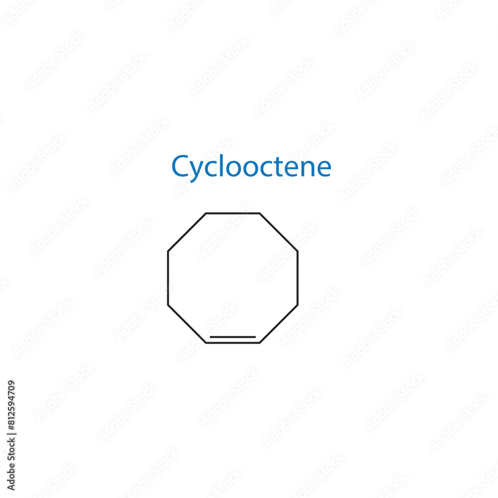 Cyclooctene molecule skeletal structure diagram.organic compound ...