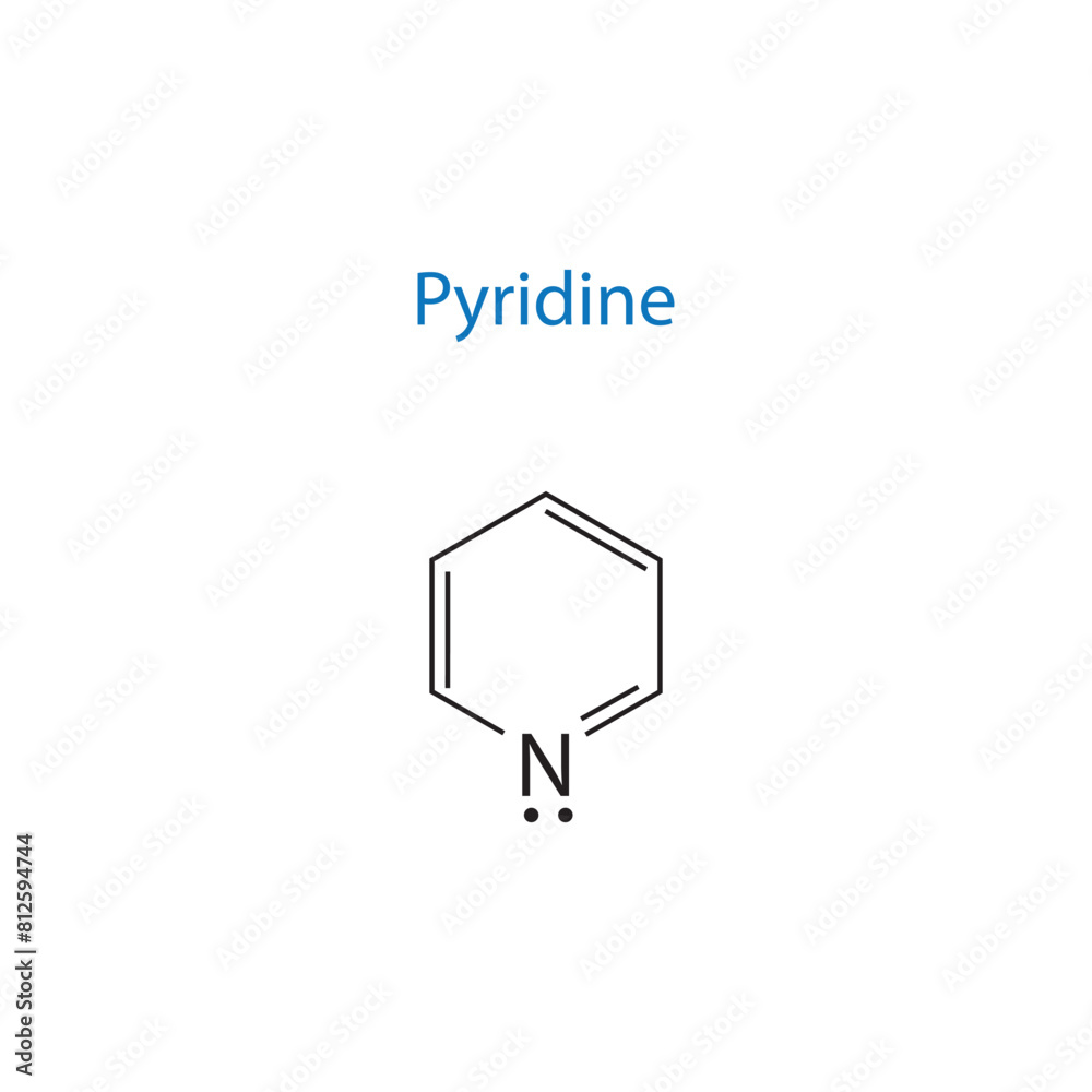 Pyridine molecule skeletal structure diagram.organic compound molecule ...