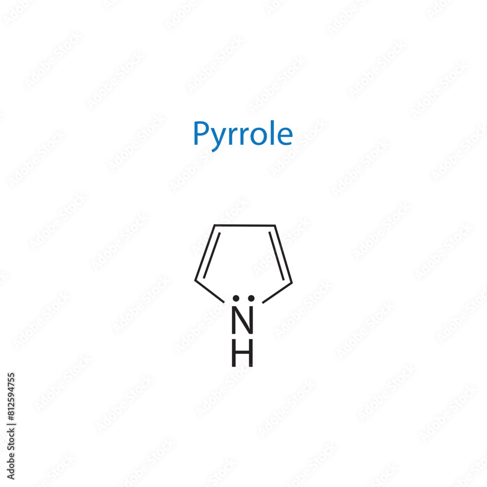 Pyrrole molecule skeletal structure diagram.organic compound molecule ...