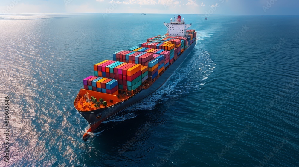 Aerial view of container cargo ship, import export business logistics ...