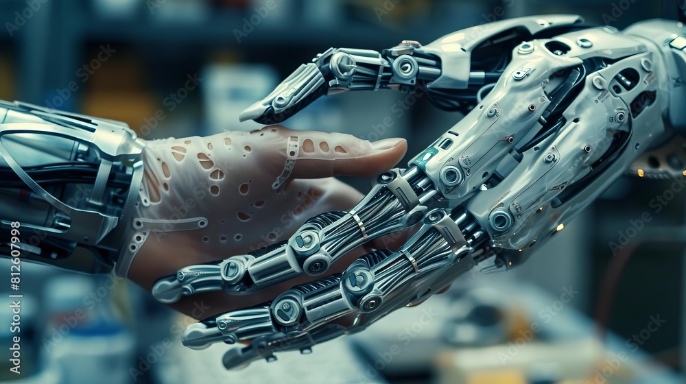 Visualize a cybernetics lab where scientists are integrating advanced ...