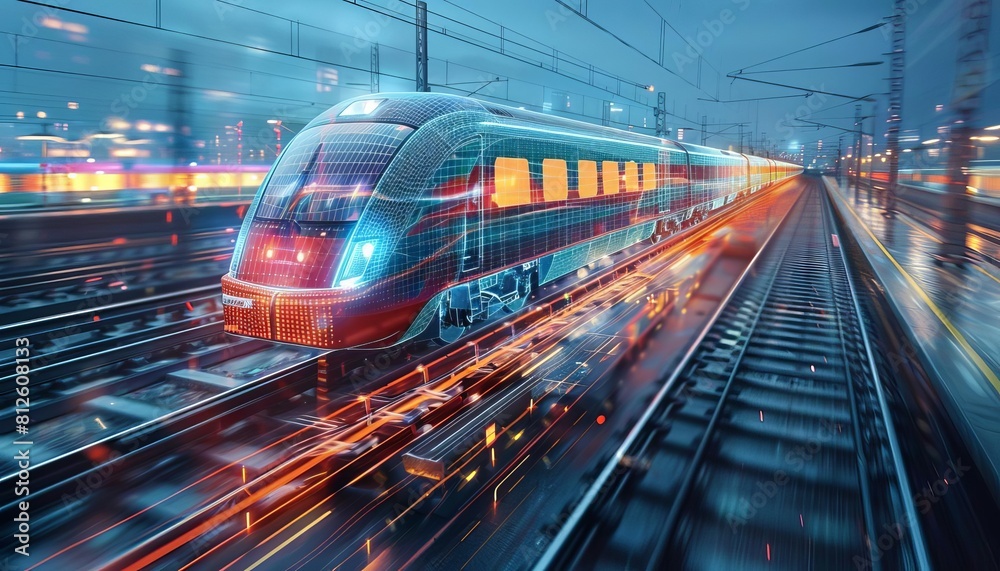 Visualize a digital twin of a complex railway system, displaying ...