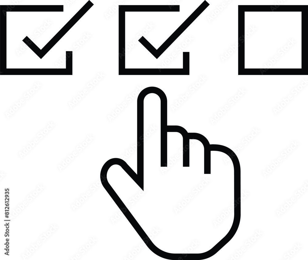 Check mark icon. User Interface tick box active mouse hand cursor line ...