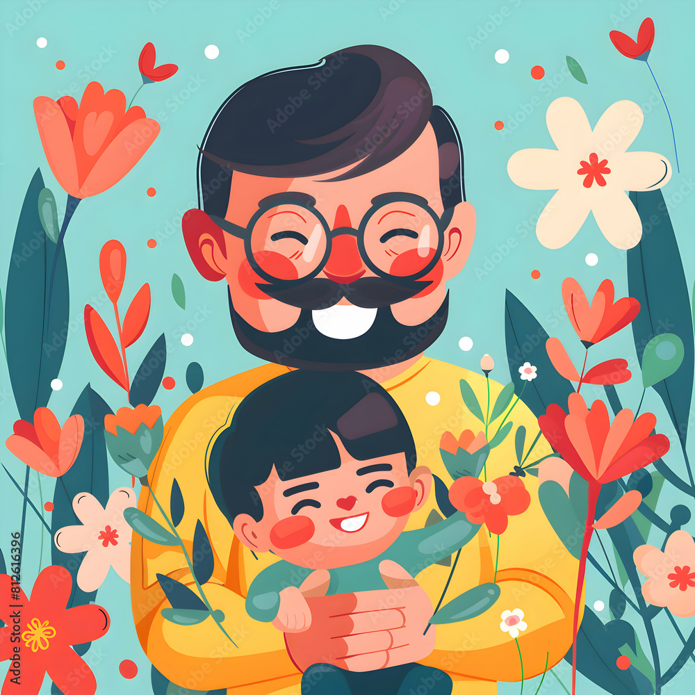 dad and son flat modern art illustration,logo design,t shirt design ...