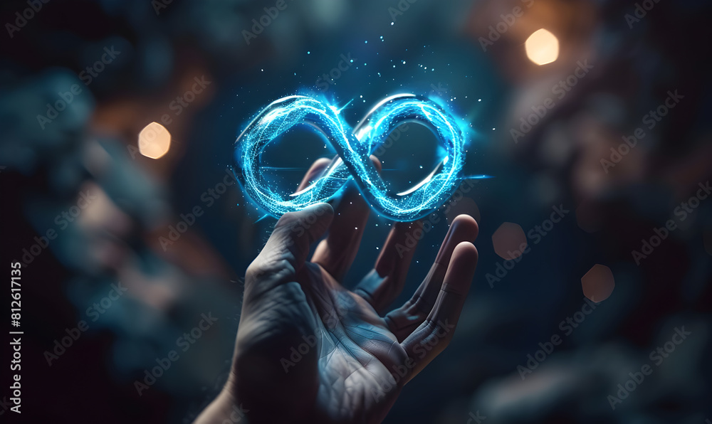 blue sign glowing in sky in form of infinity sign symbol Circular ...