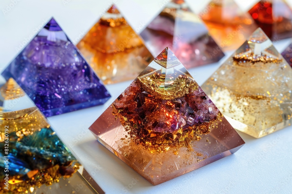 Beautiful Orgone Generator Pyramids on White Background. Crystals and ...