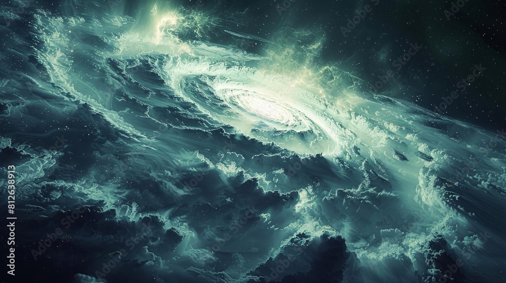 A galactic cyclone swirls amidst a star-filled expanse, radiating with ...