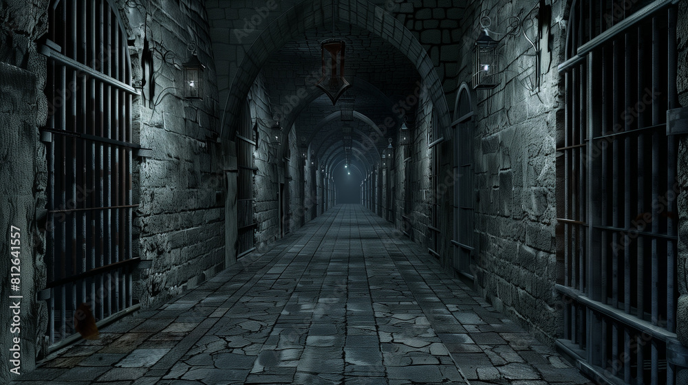 Fantasy medieval dungeon jail corridor with prison cells Stock ...