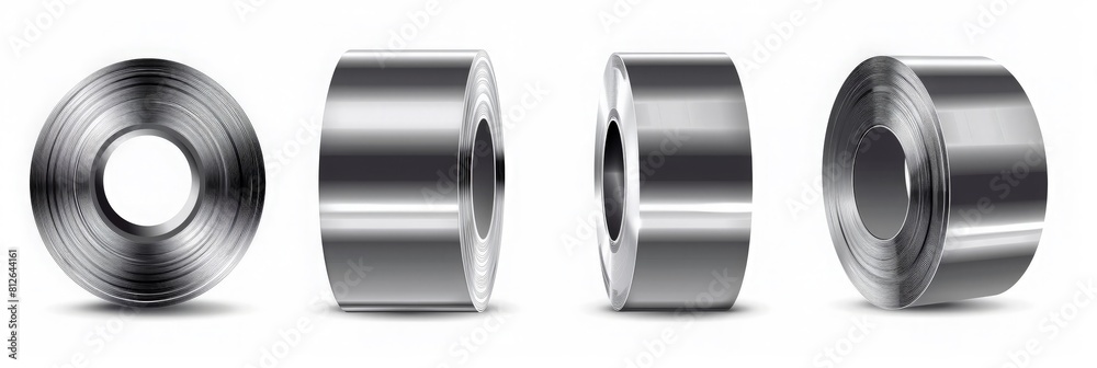 Steel sheet roll, stainless construction tape coil isolated on white ...