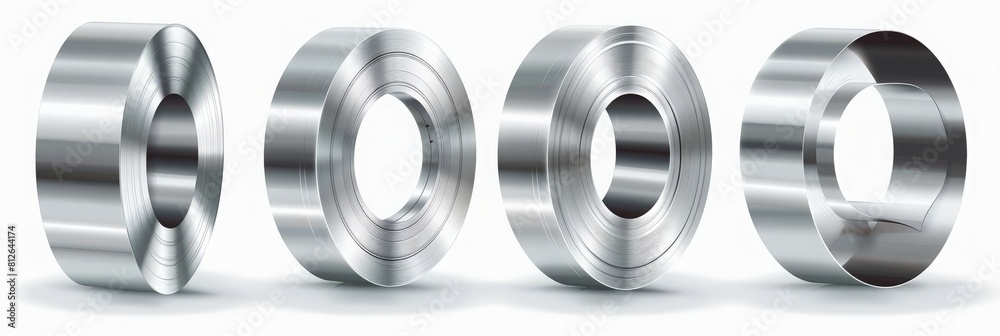 Steel sheet roll, stainless construction tape coil isolated on white ...