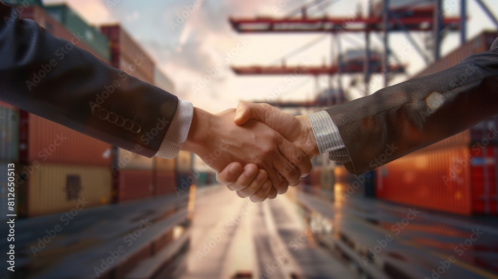 Successful logistic and transportation deal. Businessmen handshake for ...