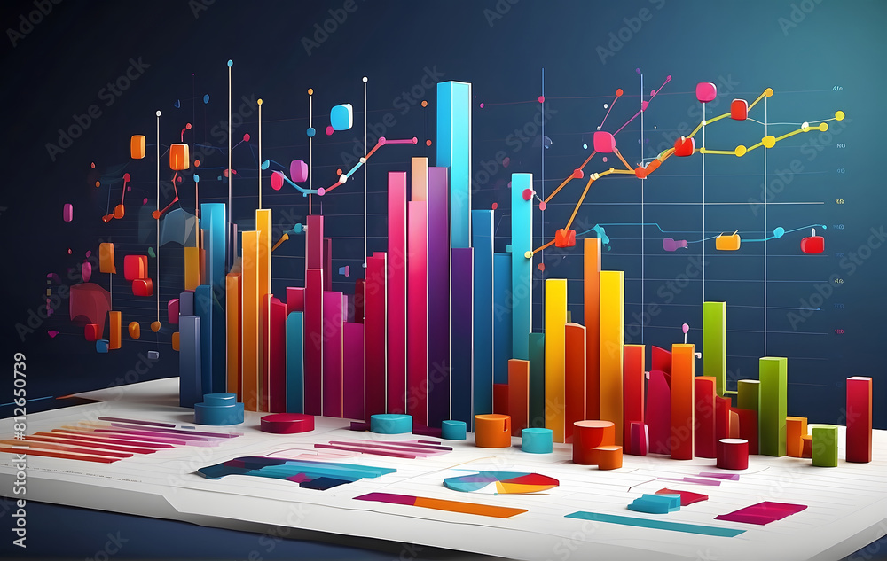 Stock market charts and financial data presentation with 3D Render ...
