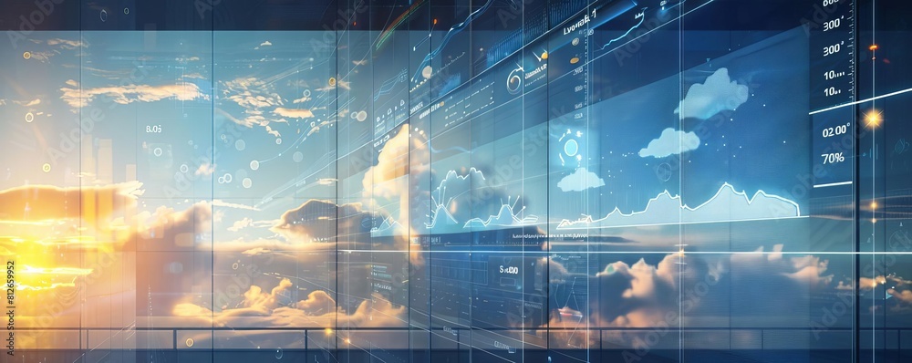 Advanced weather prediction window in a side view, where digital clouds ...