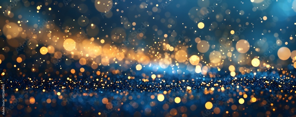 abstract background with Blue and gold particle. Christmas Golden light ...