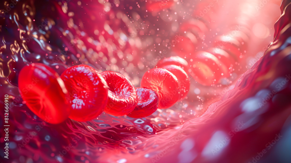 ฺBlood vessels. An illustration of blood vessels with a focus on the ...