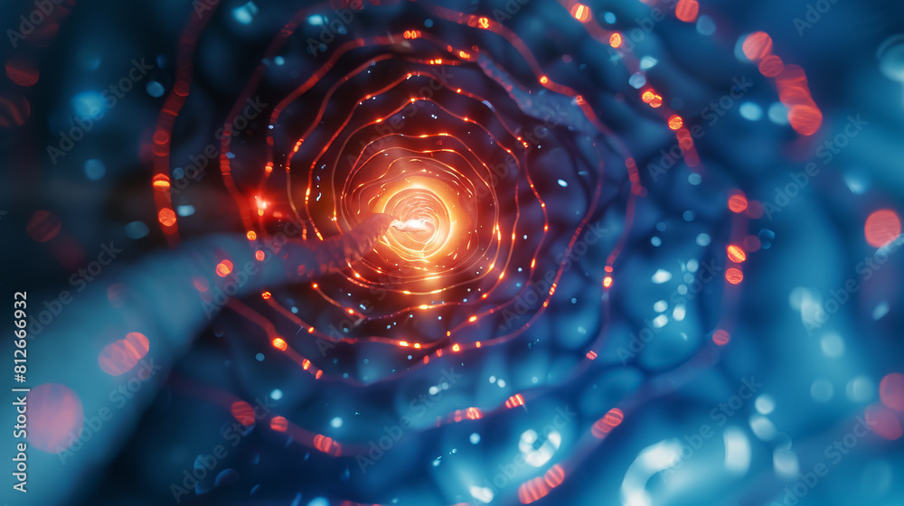 Endoscope exploring the digestive system, An illustration endoscope ...