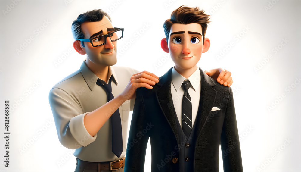 3D Animated Scene: Tailor Adjusting New Coat and Tie on Male Client ...