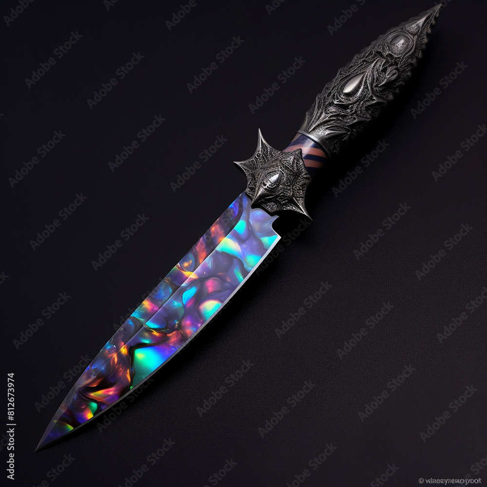 Generative AI: fantasy dagger made of rainbow Damascus Steel Stock ...