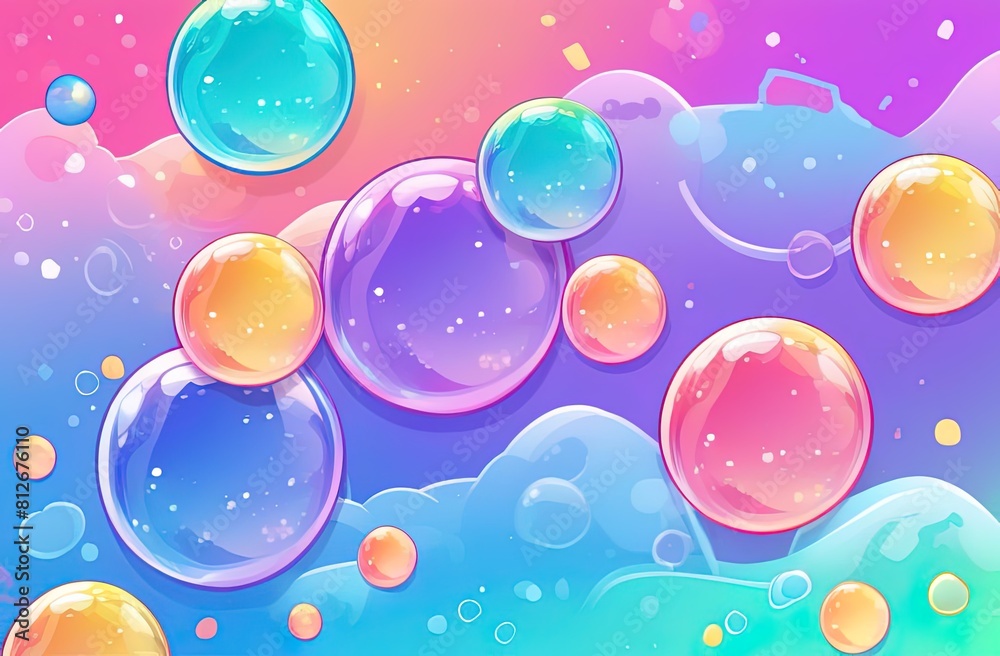 color soap bubbles background. A bunch of soap bubbles floating on a ...