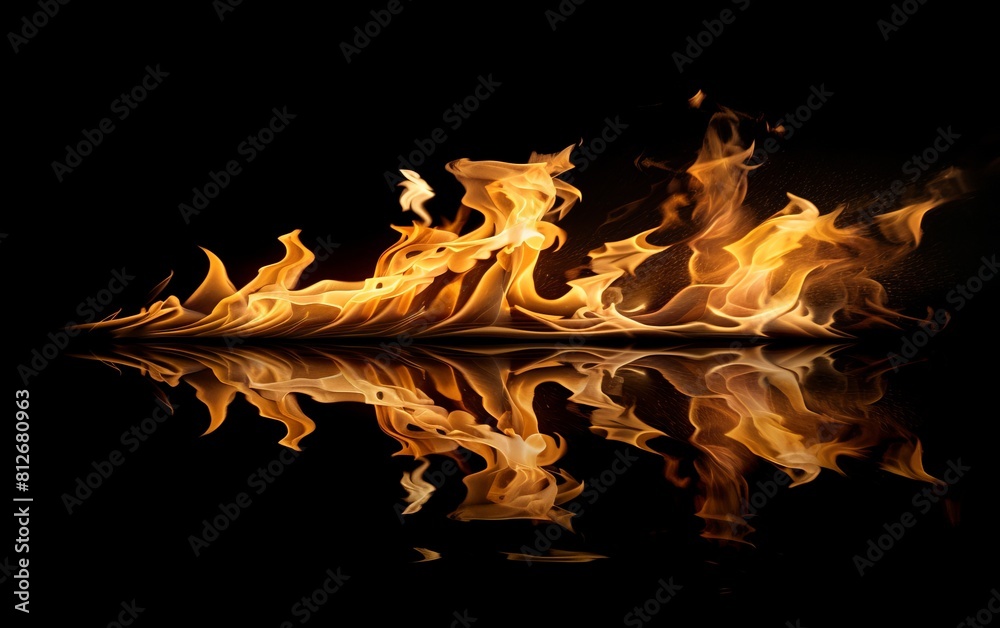 Fire flames collection on black background, movement of fire flames ...