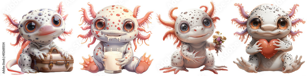 Axolotl character set in different activities, perfect for illustrating ...